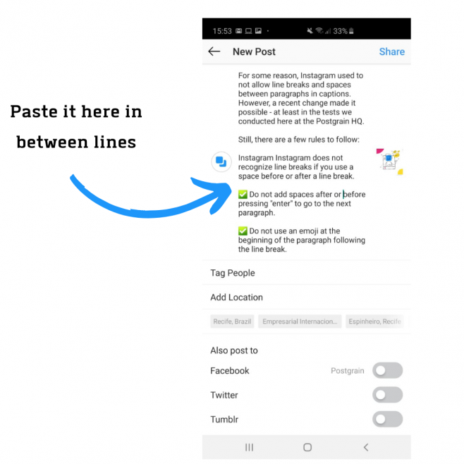 How to do a line break on Instagram | Postgrain